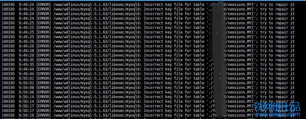 MYSQL:Incorrect key file for table ‘xxxxx.MYI’; try to repair it报错解决方法 | 铁网维
